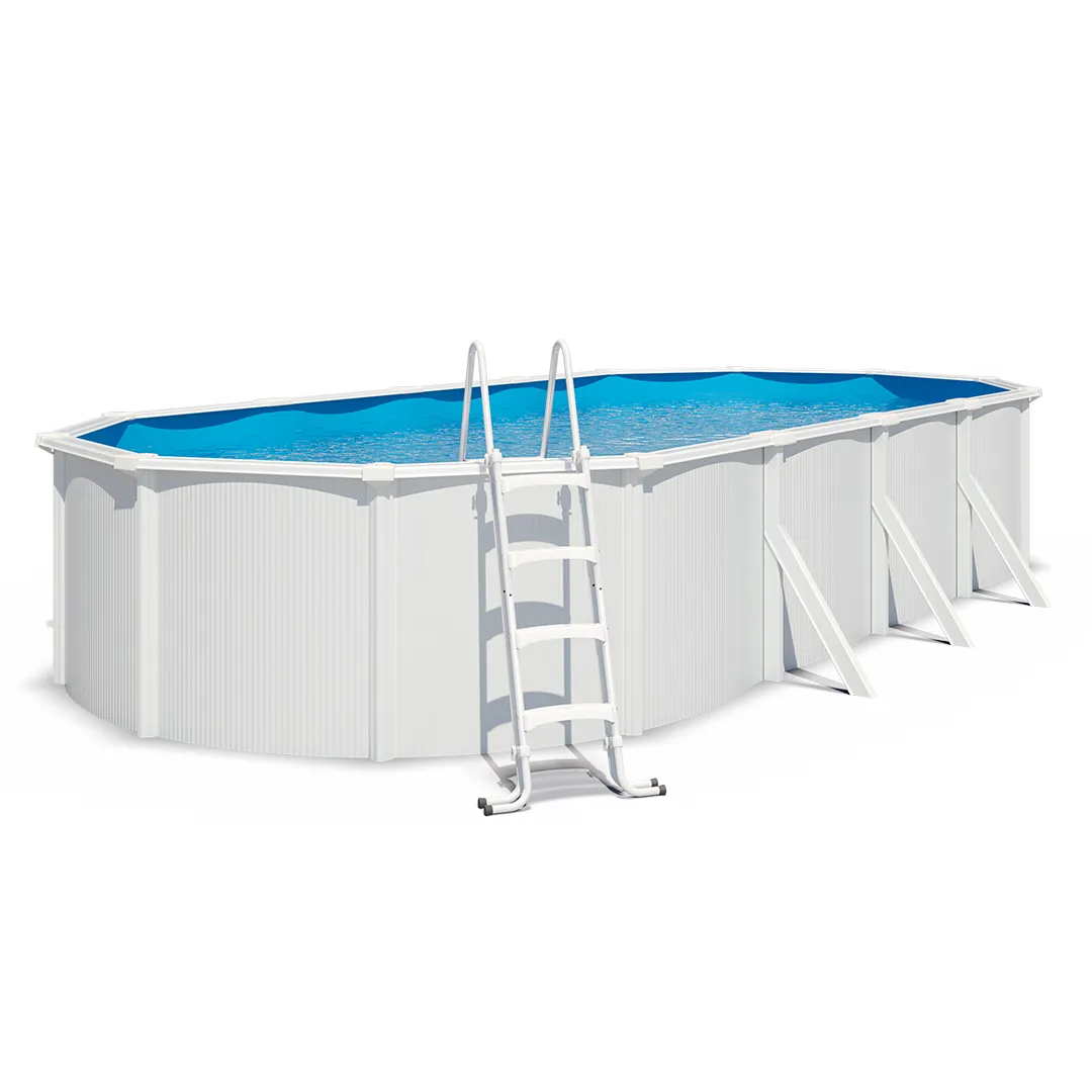 Ovaler Pool Weiß Metall 7,60 x 3,95 x 1,20m | OOGarden.de