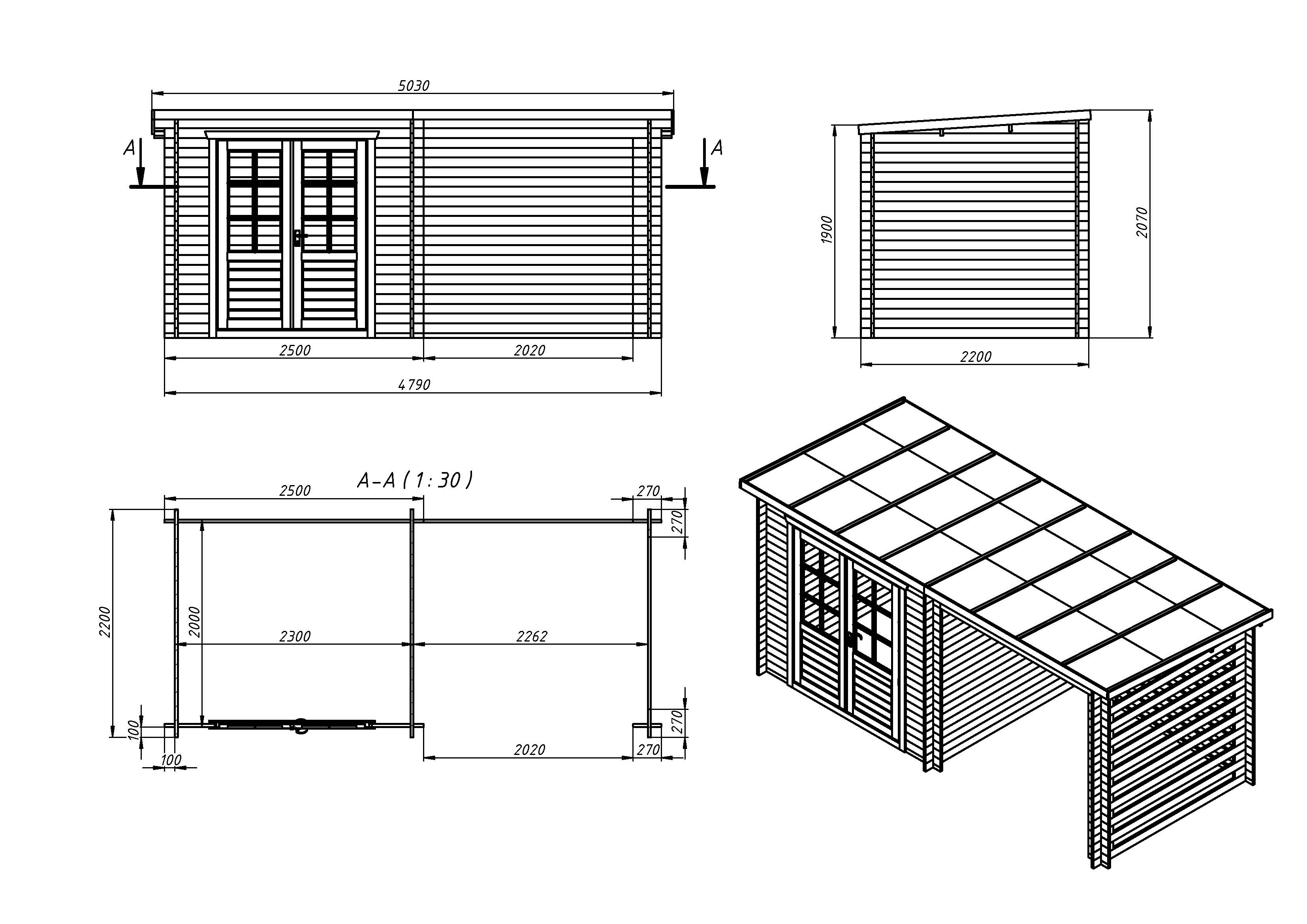 Abri Jardin Bois 11 m² LAMMI avec terrasse auvent | OOGarden