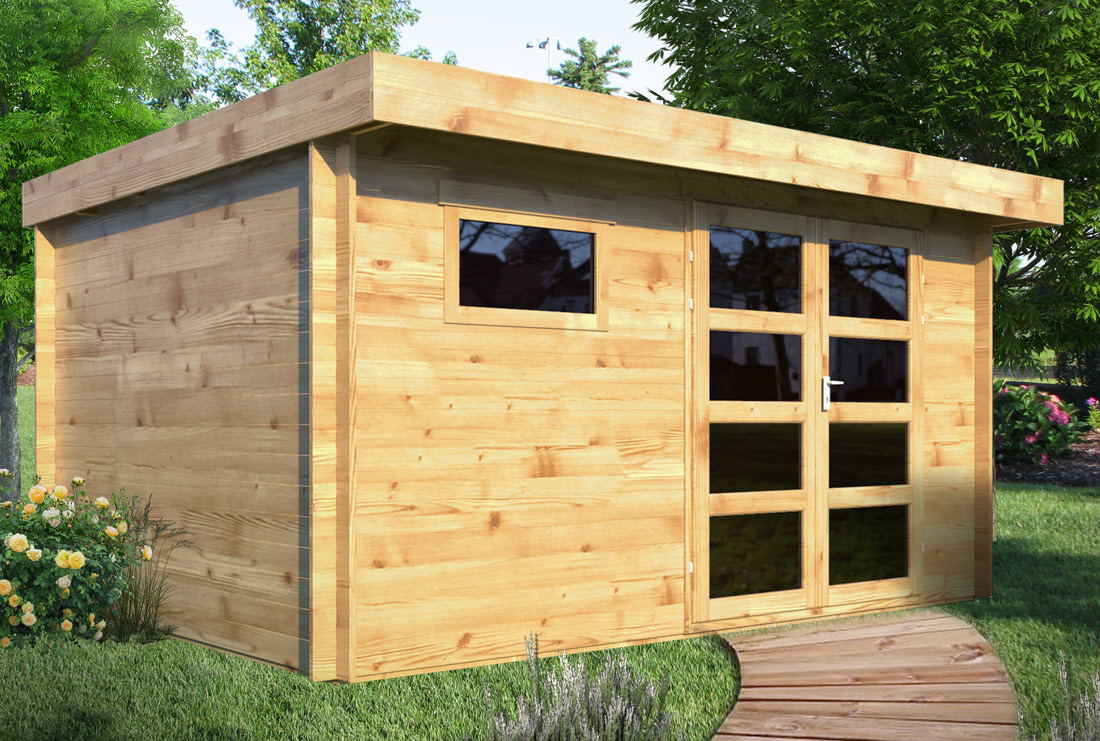 Abri de jardin en bois de 13 m², toit plat, 28 mm | OOGarden